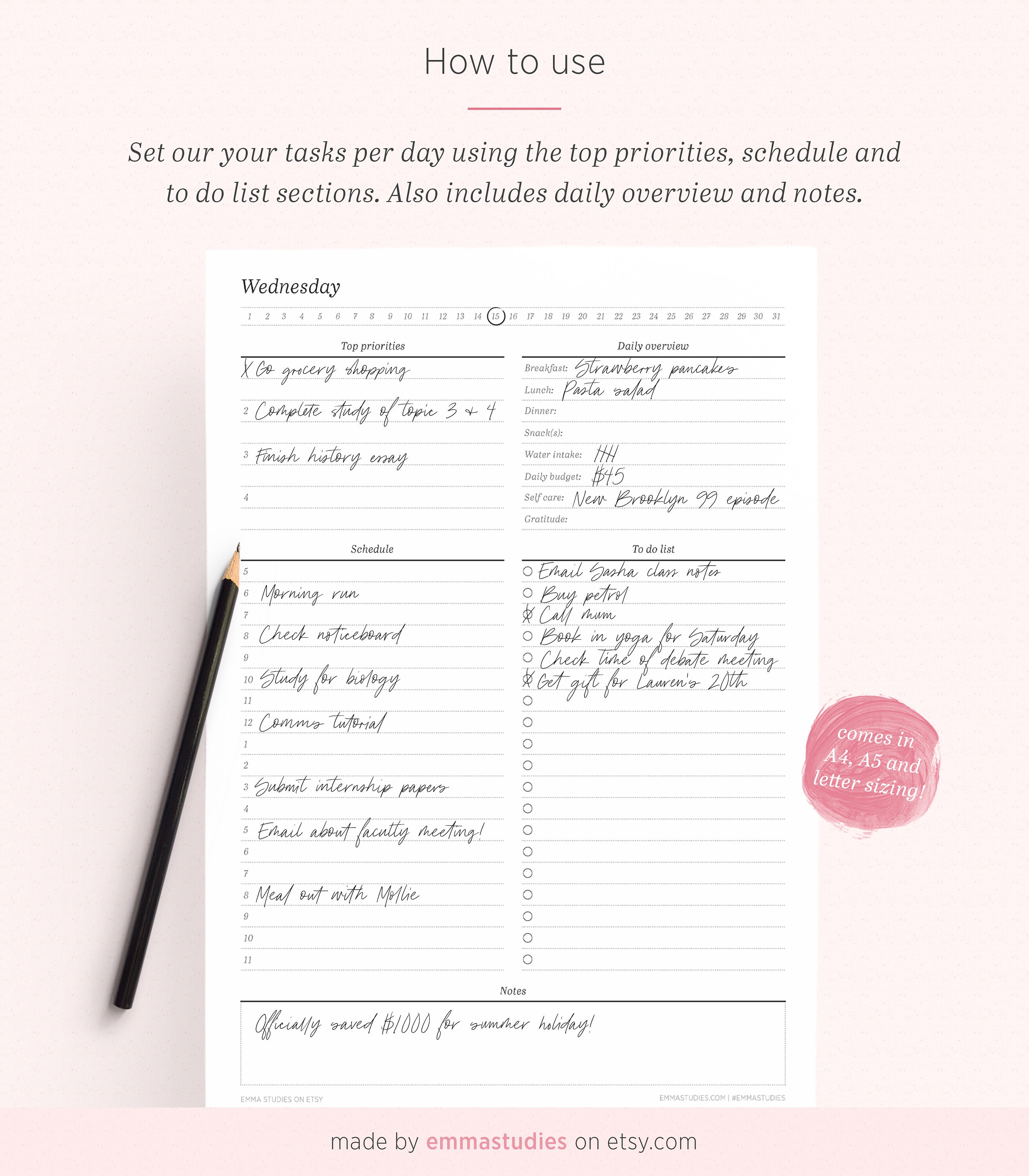Daily Schedule Planner Printable to Do List Meal Planner - Etsy