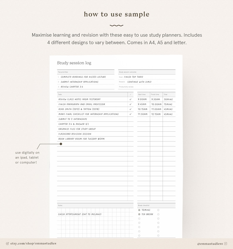 Study Session Printable Student Organiser Back to School - Etsy Australia