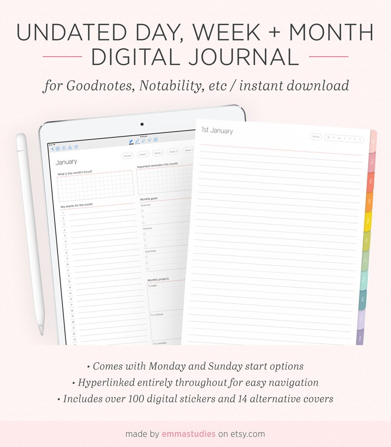 Undated Digital Daily Weekly Monthly and Yearly Lined - Etsy Australia