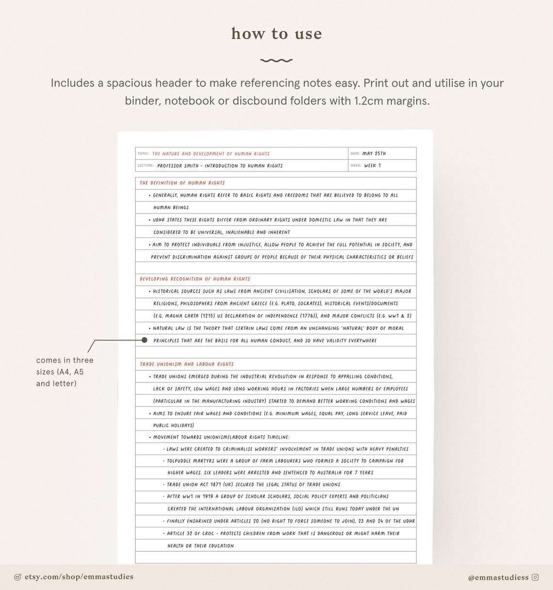 Student Lecture Note Taking Printable A4 A5 and Letter - Etsy Australia