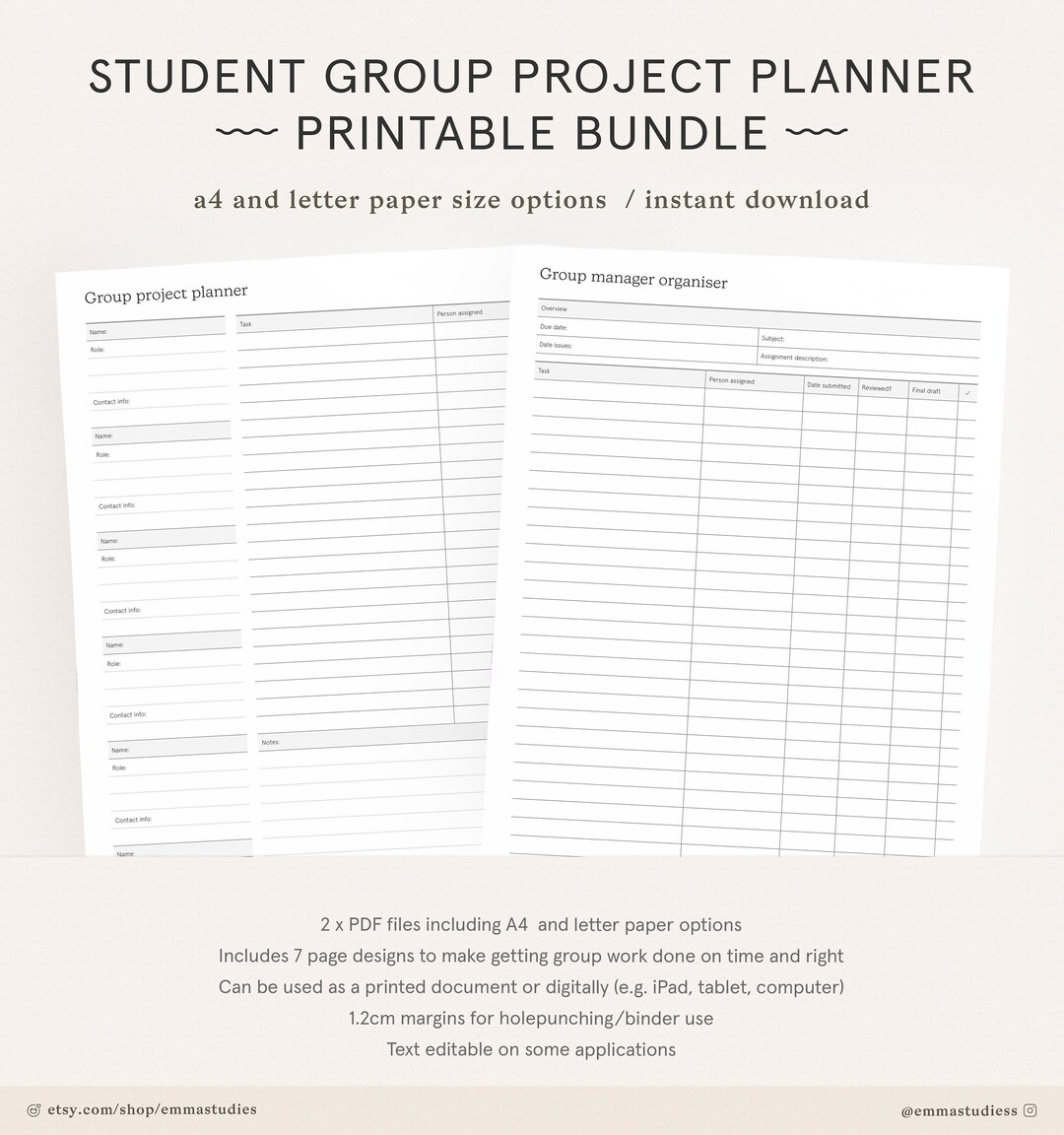 Group Project Planner Student Printable Pack College School - Etsy