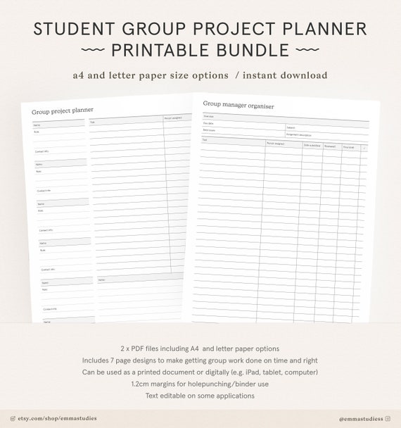 Group Project Planner Student Printable Pack College School - Etsy