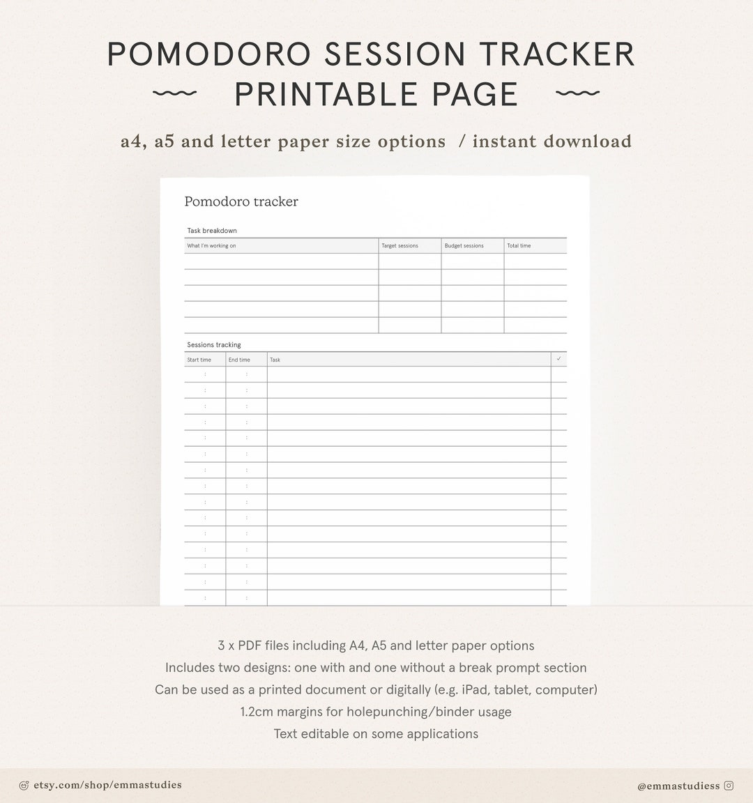 Pomodoro Technique Planner Printable | A4, A5, Letter | Study Session ...