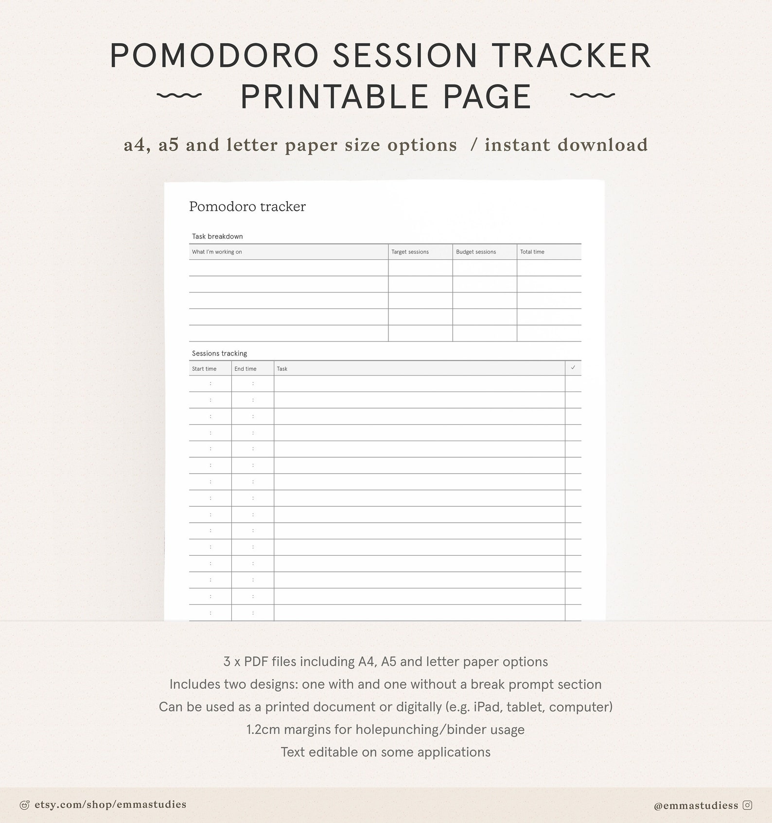 Pomodoro Technique Planner Printable | A4, A5, Letter | Study Session ...