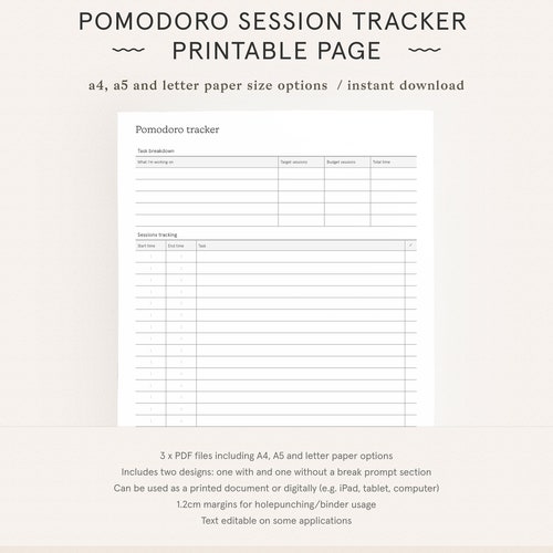 Pomodoro Technique Planner Printable A4 A5 Letter Study - Etsy