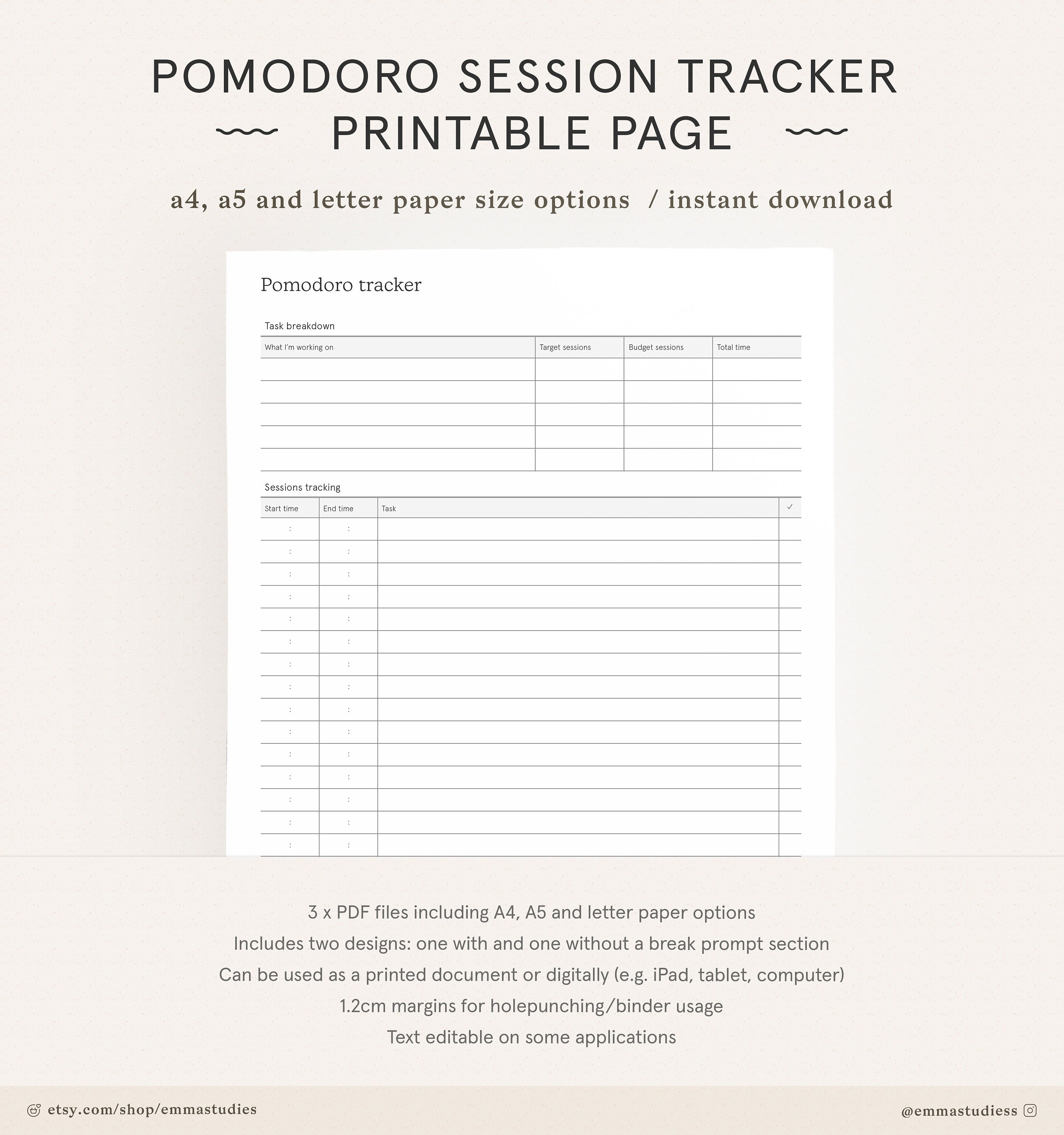 Pomodoro Technique Planner Printable | A4, A5, Letter | Study Session ...