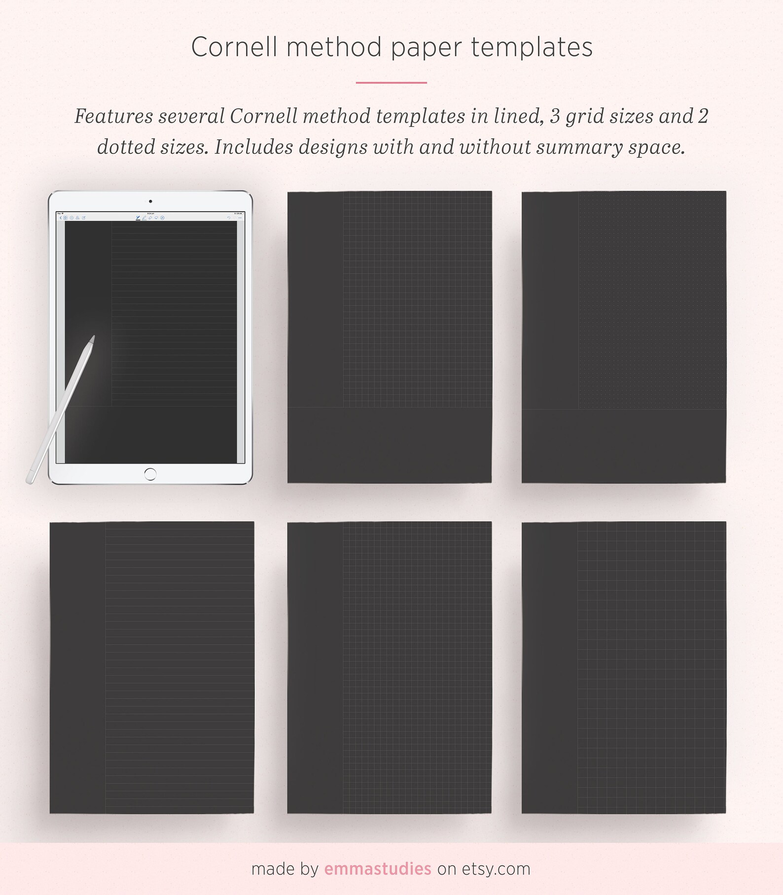 Digital Black Note Taking Paper Template | Dark Mode Goodnotes ...