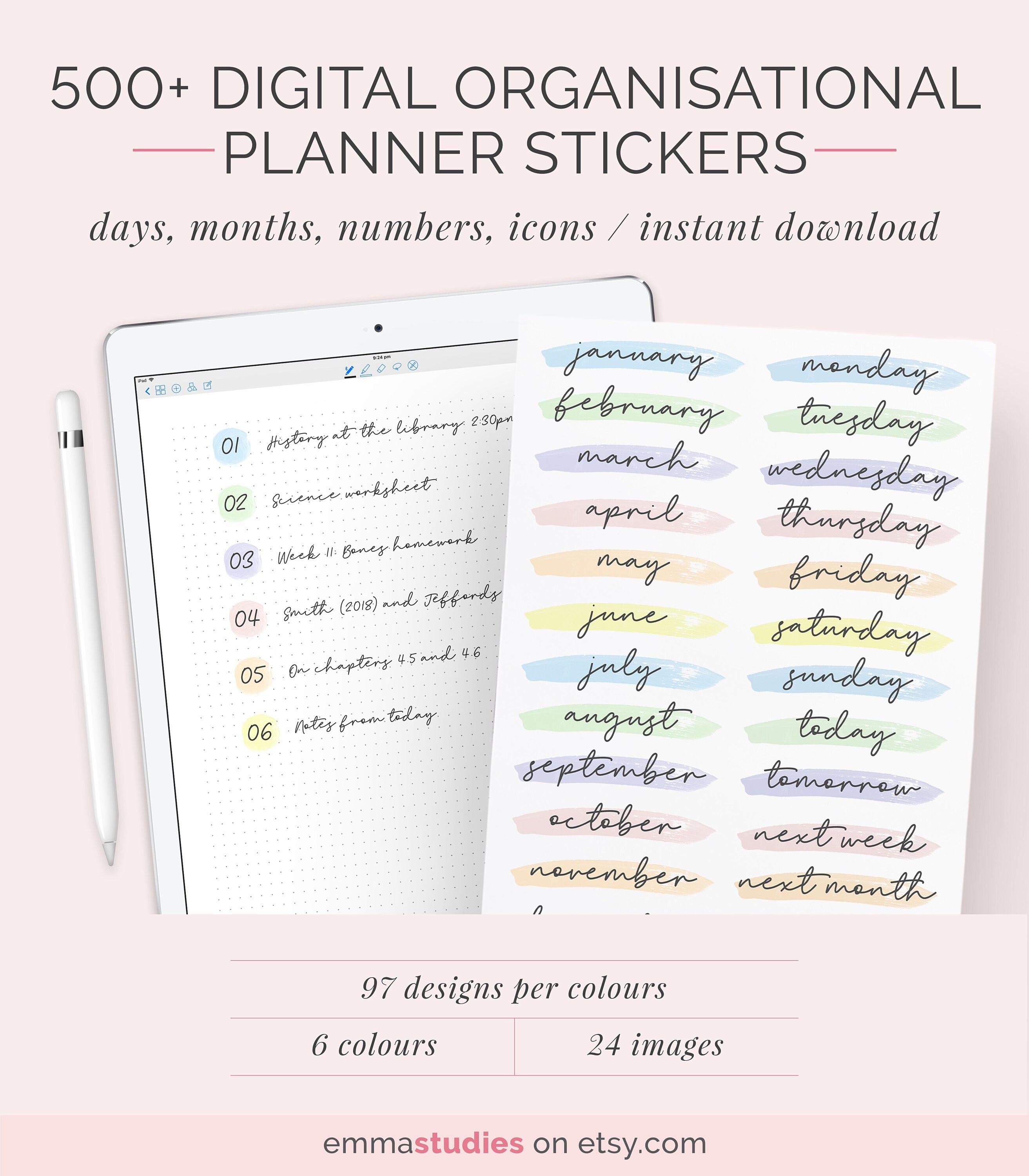 Paper bullet journal stickers planner accessories bujo calendar months ...