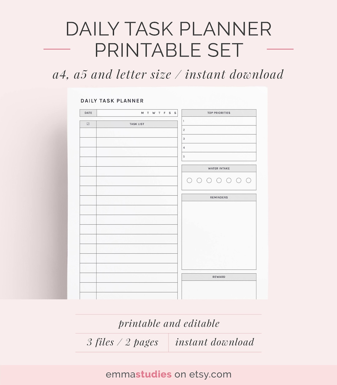 Daily Task Planner to Do List Printable Day Organiser - Etsy