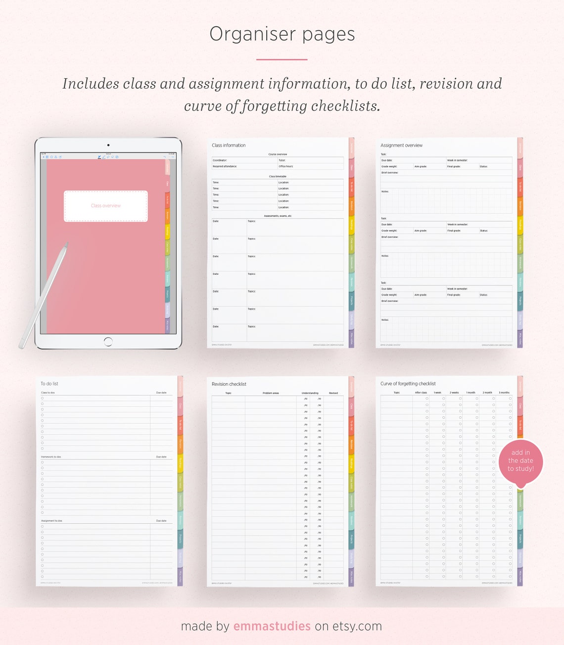 Digital Student Notebook Student Planner Organiser Subject | Etsy