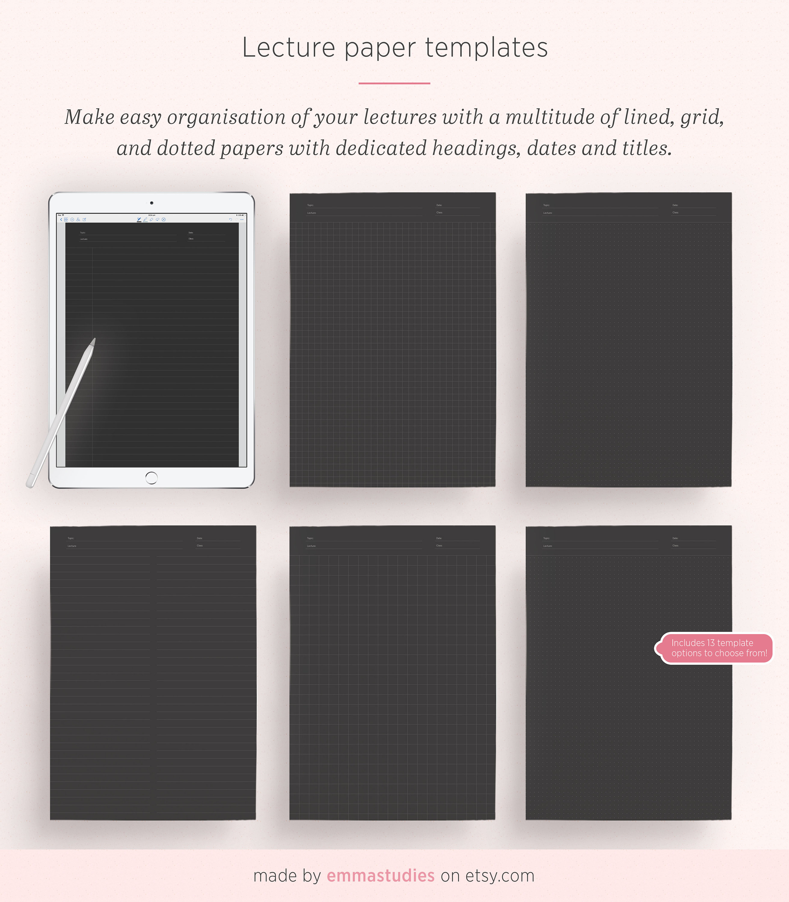 Digital Black Note Taking Paper Template | Dark Mode Goodnotes ...