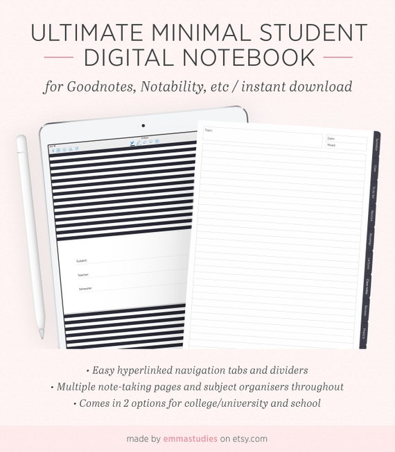 Digital Student Notebook Student Planner Organiser Subject | Etsy