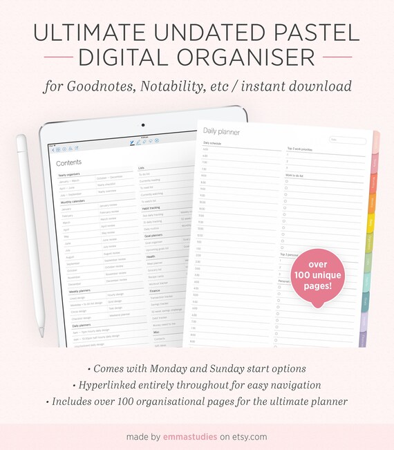 Daily Weekly GoodNotes & Notability 2021 Digital Planner Monthly Paper ...