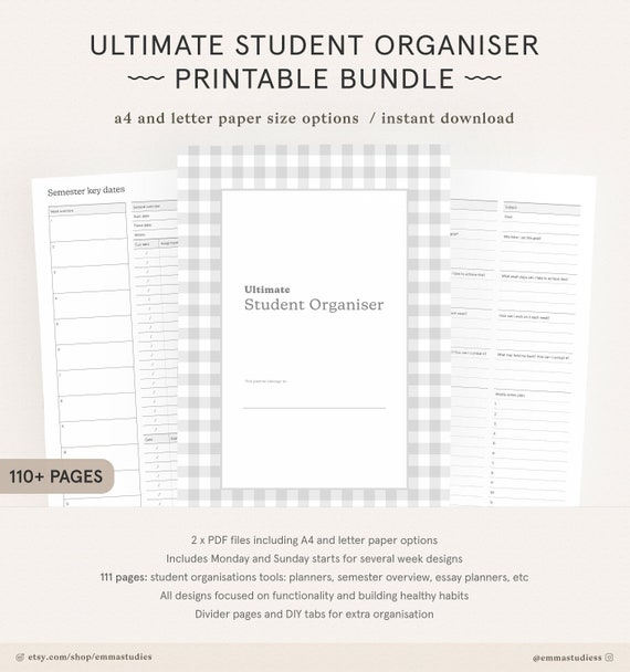 Ultimate Student Study Organiser Pack College University - Etsy Australia