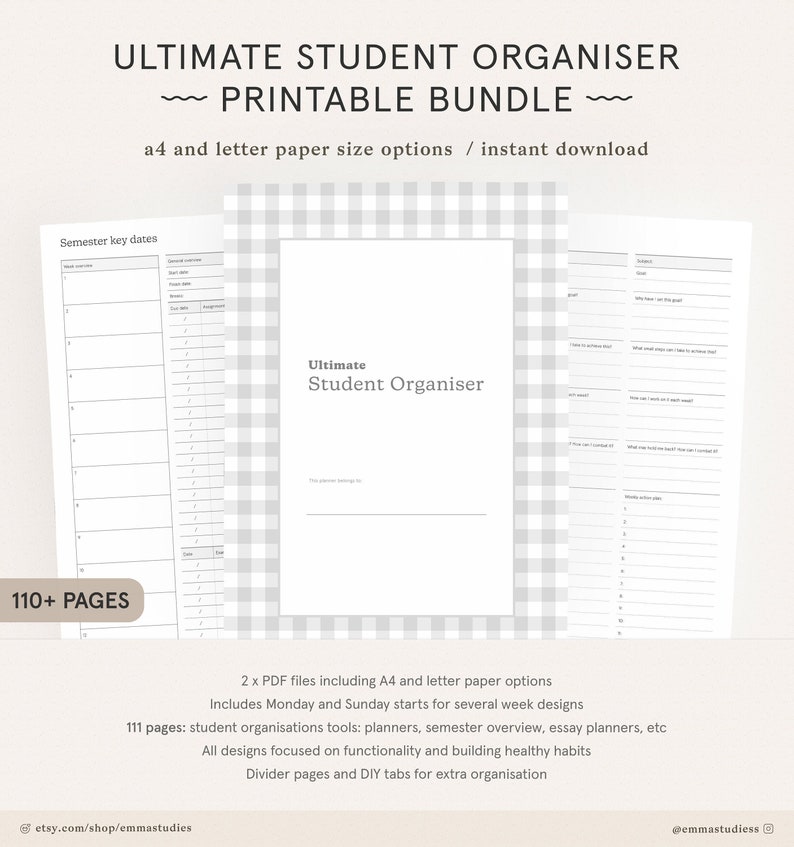 Ultimate Student Study Organiser Pack College University - Etsy Australia