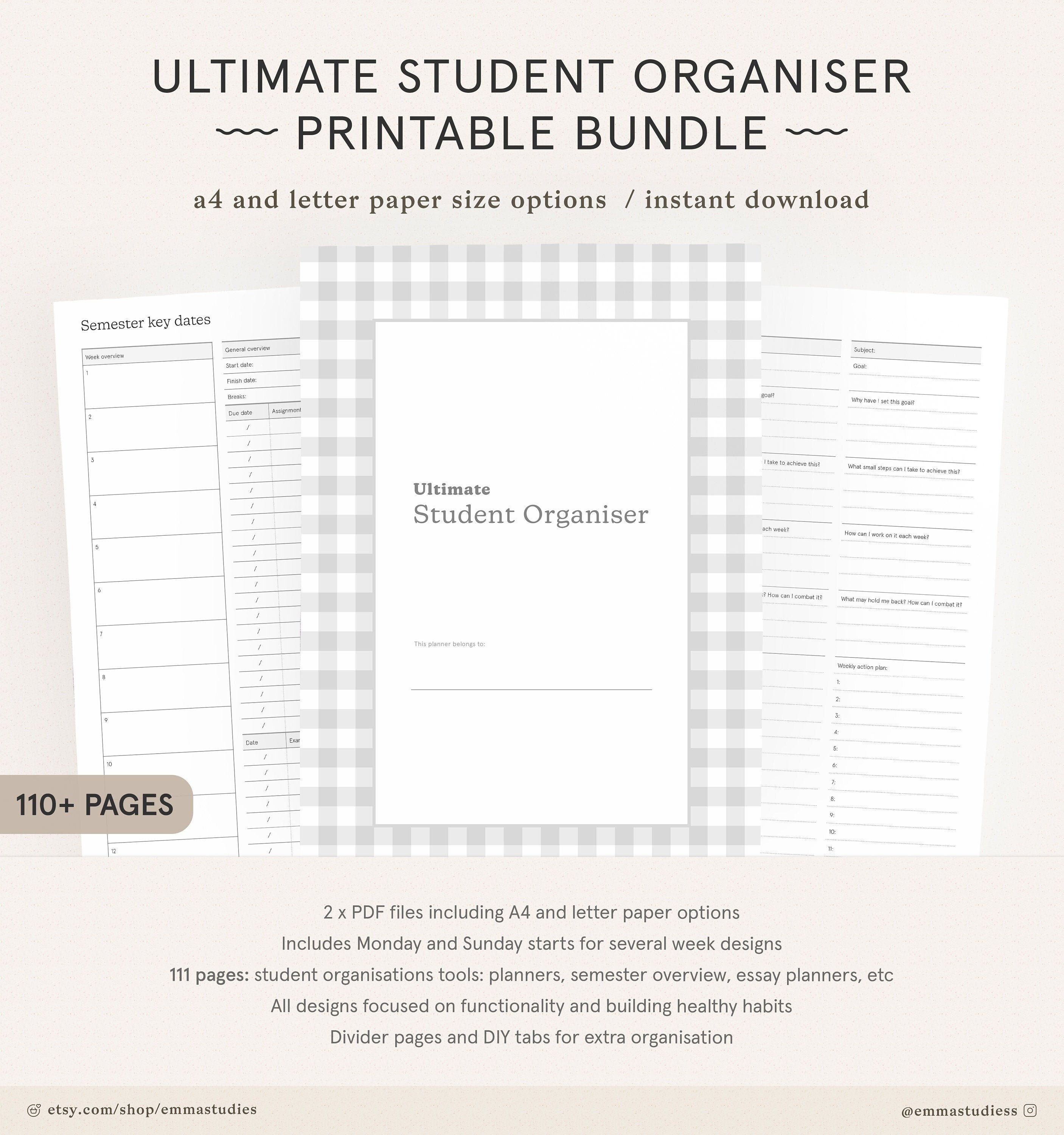 Ultimate Student Study Organiser Pack College University | Etsy Canada