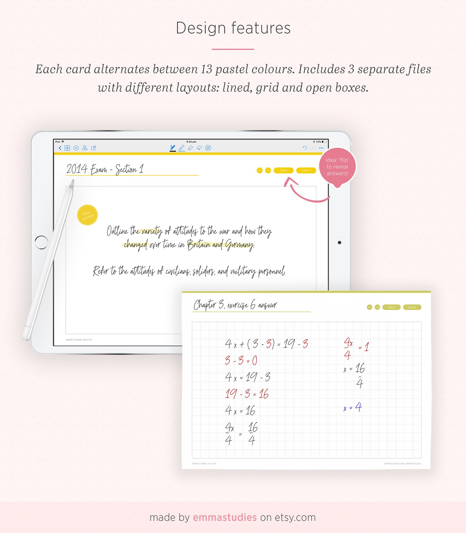 Digital Flashcards | Pastel Study Index Cards Student System Cards ...
