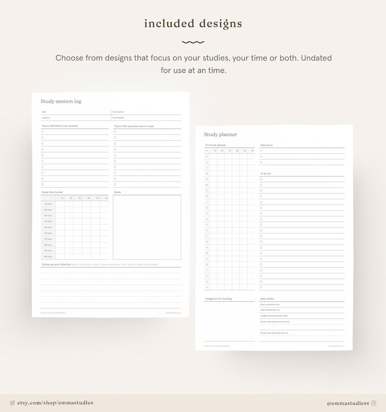Study Session Printable Student Organiser Back to School | Etsy