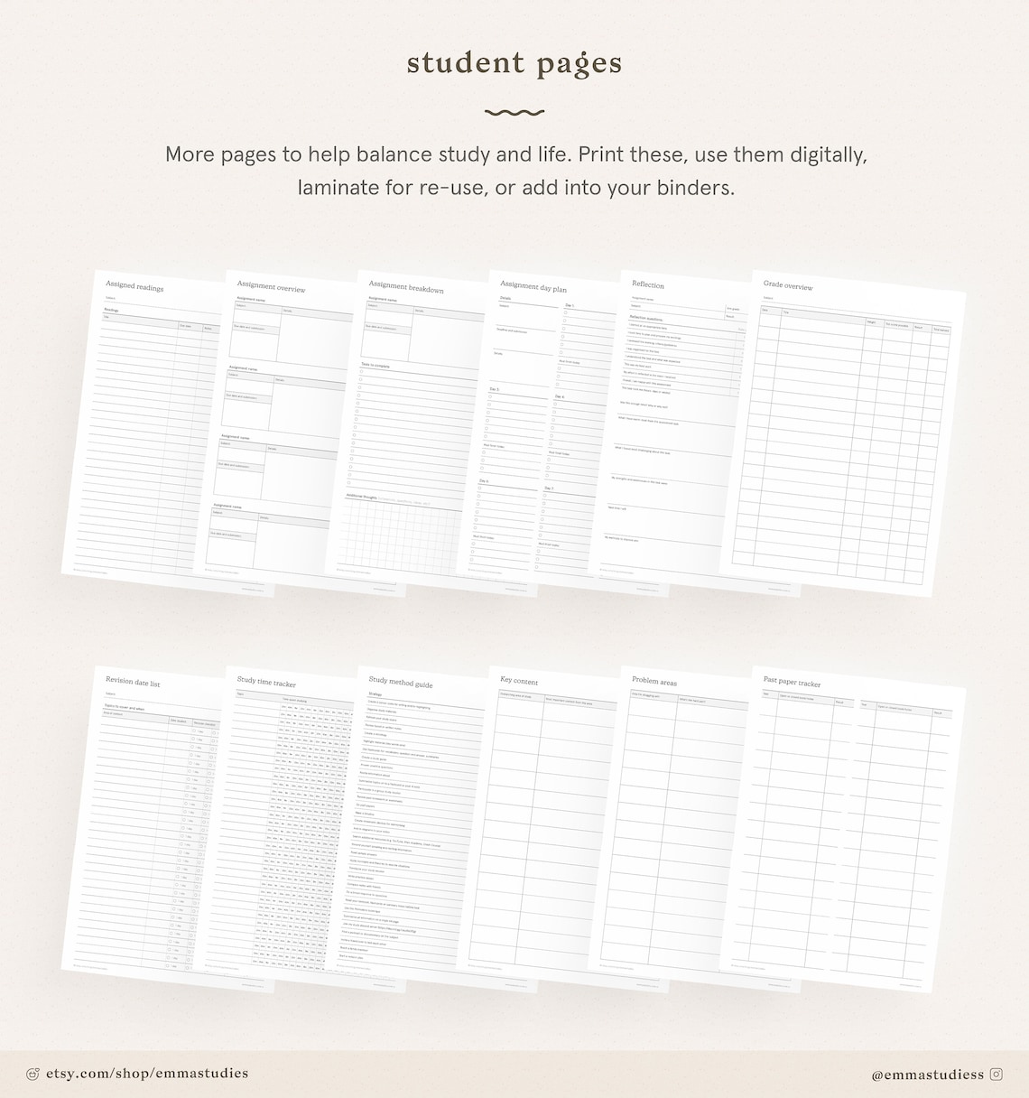 Student Printable Studying Guide Revision College University | Etsy