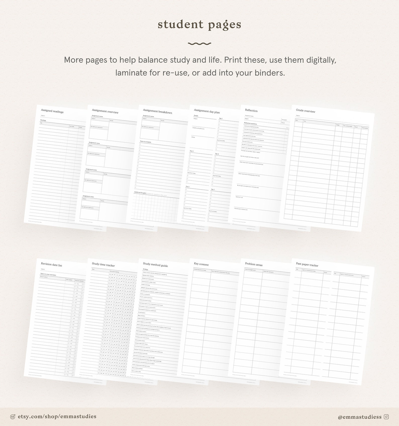 Student Printable Studying Guide Revision College University | Etsy