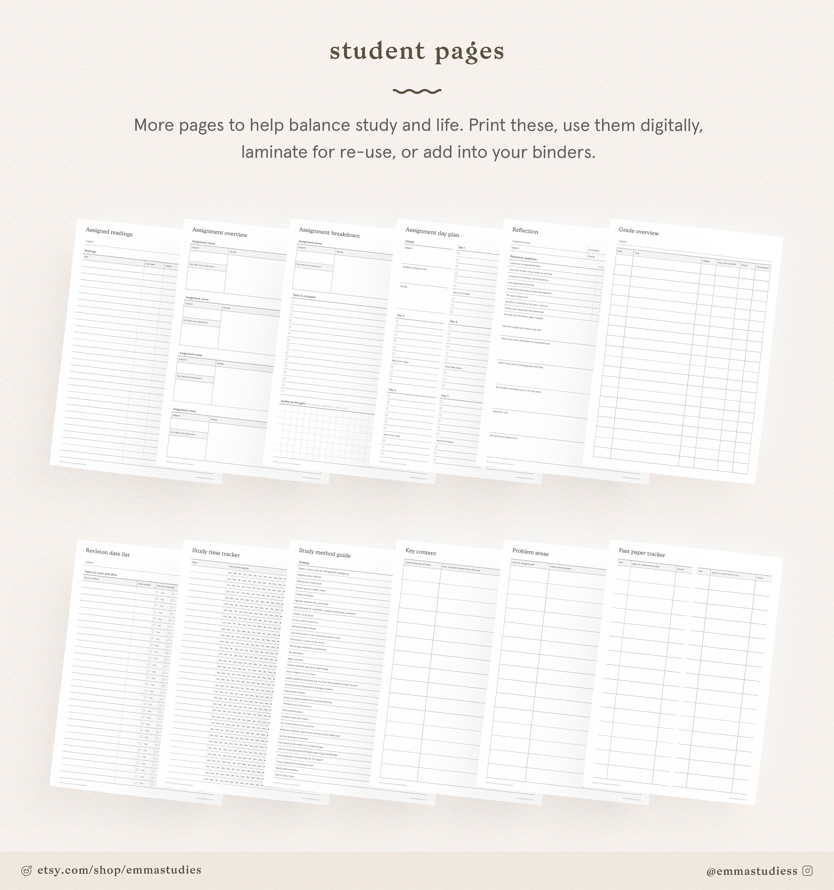 Student Printable Studying Guide Revision College University | Etsy