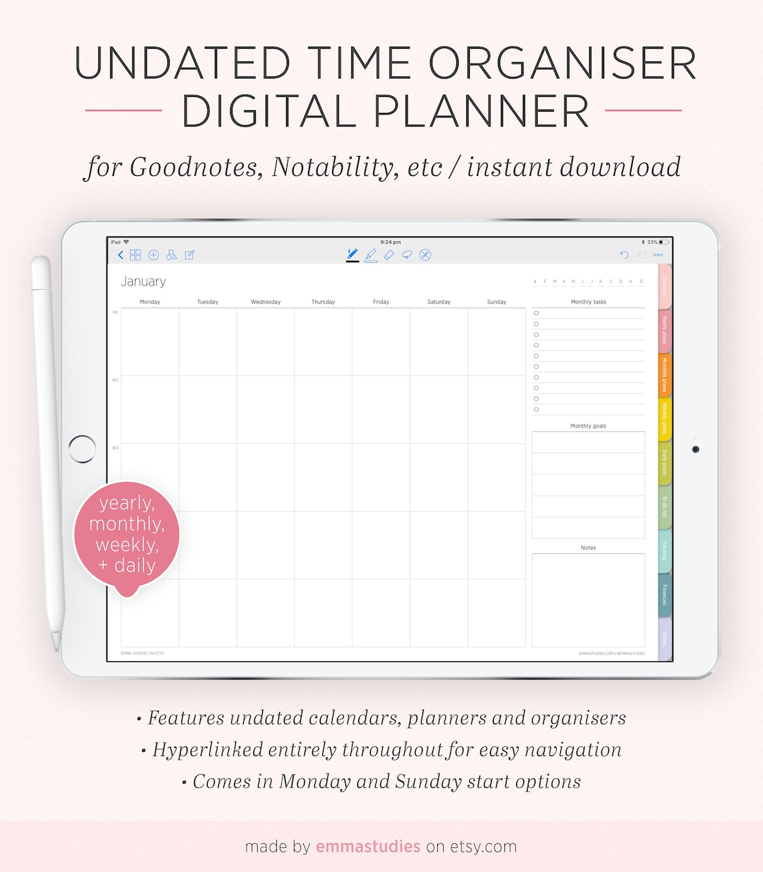 Digital Undated Pastel Time Planner Bundle Daily Weekly - Etsy