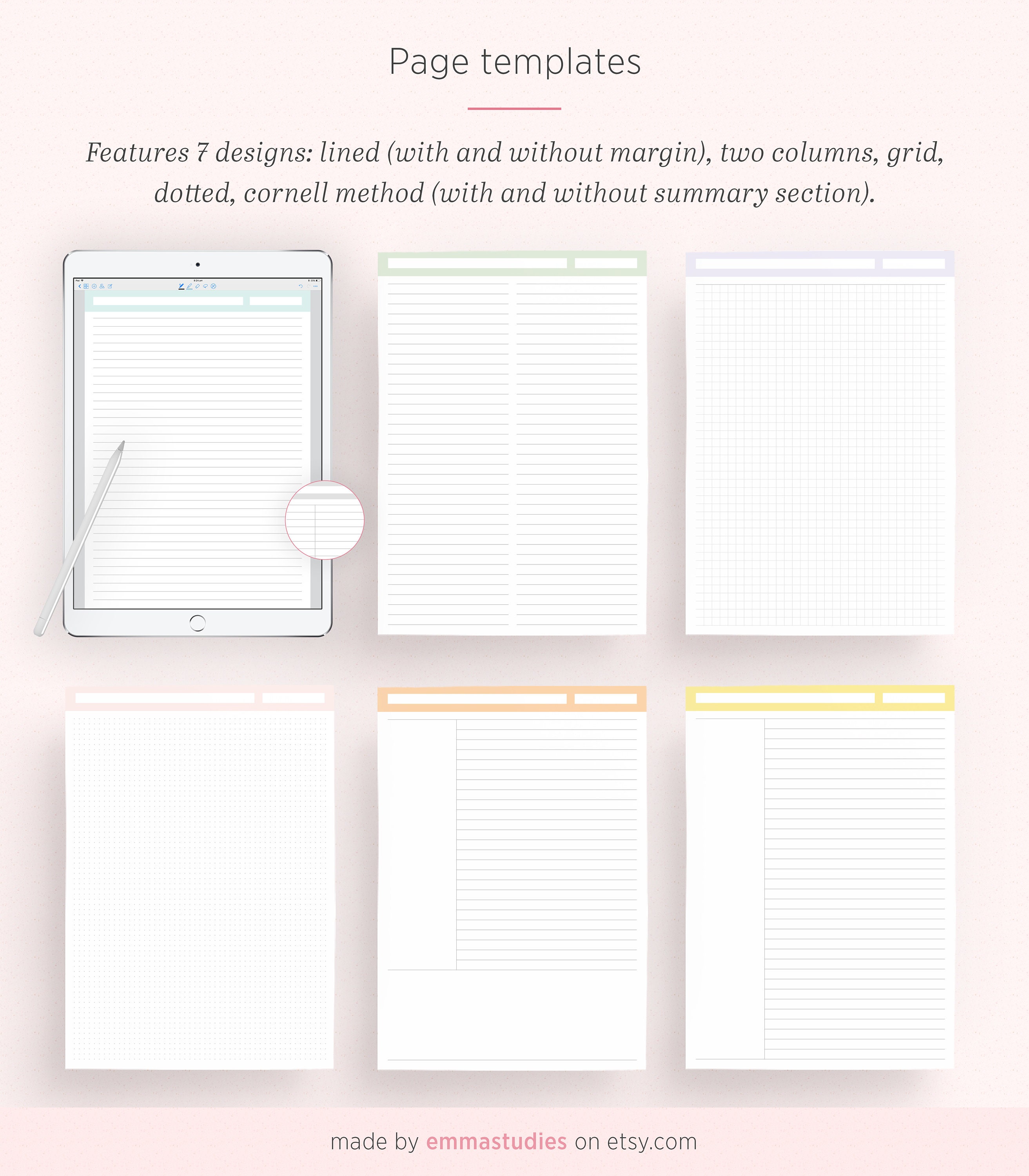 Digital Note Taking Pastel Paper Template | Goodnotes Notability iPad ...
