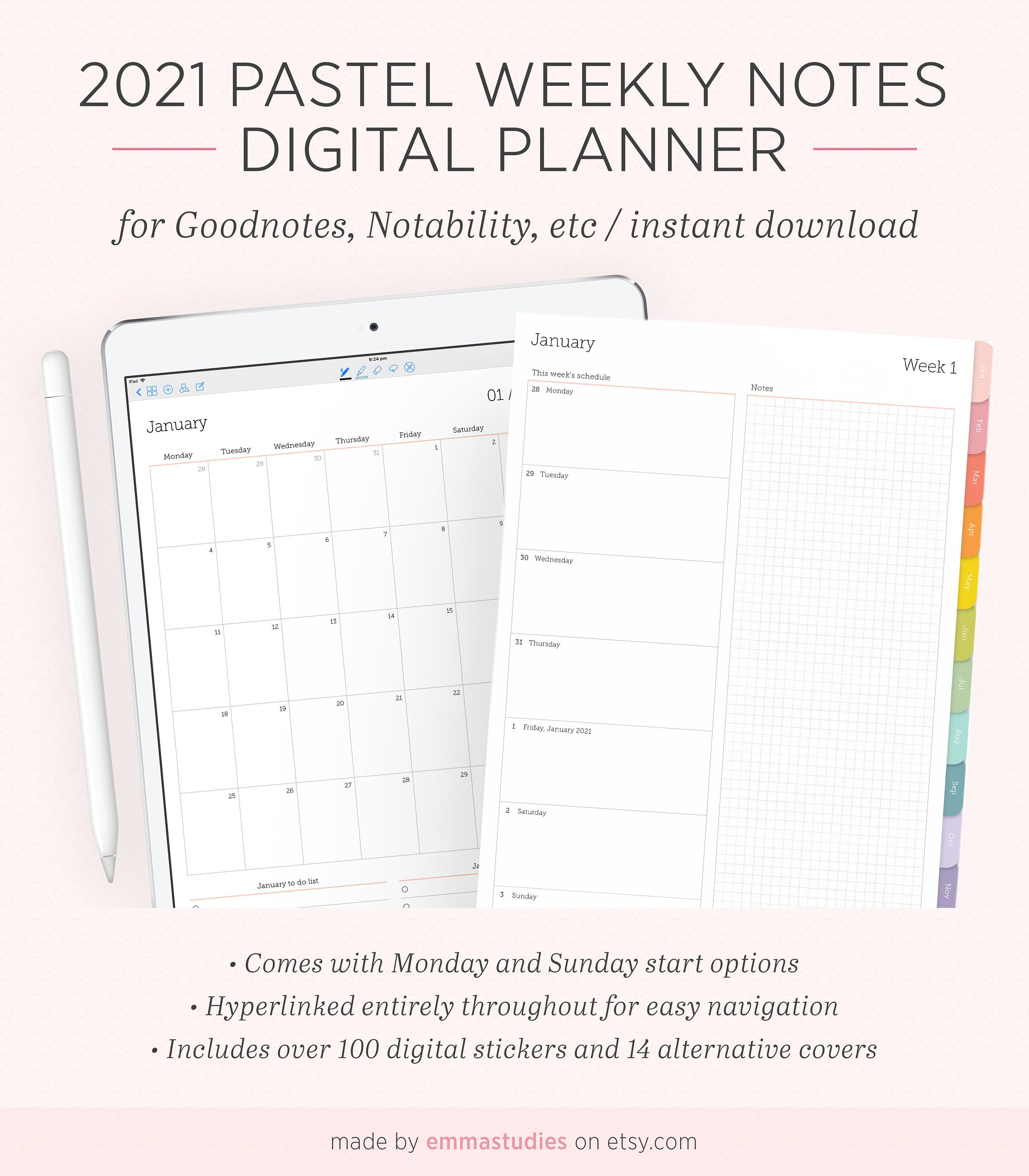 Calendars & Planners Paper iPad Tablet 2021 Digital Weekly Planner ...