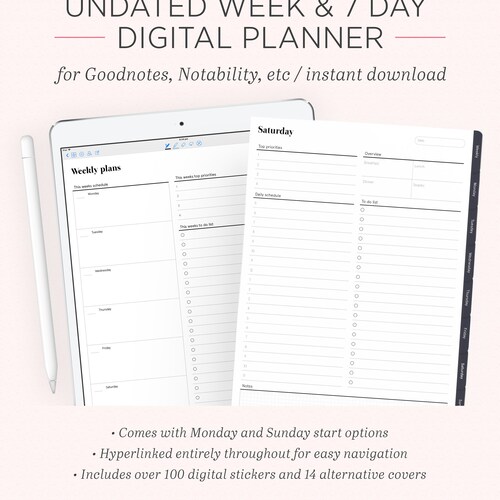 Daily Planner Goodnotes Template Undated Digital Planner - Etsy