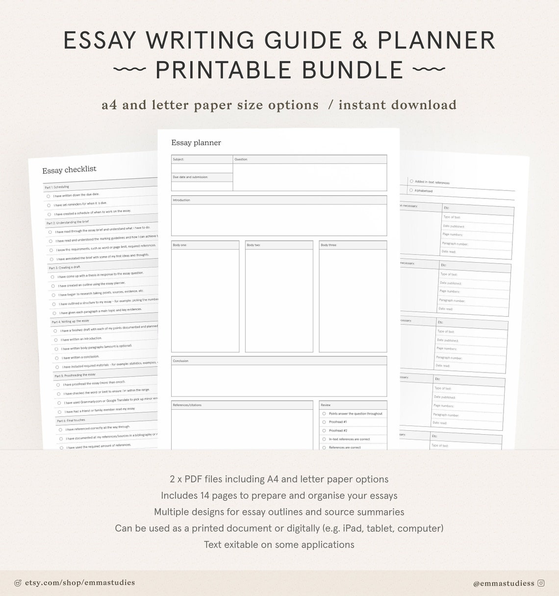 Essay Guide and Planner Printable Pack | School, College, University ...