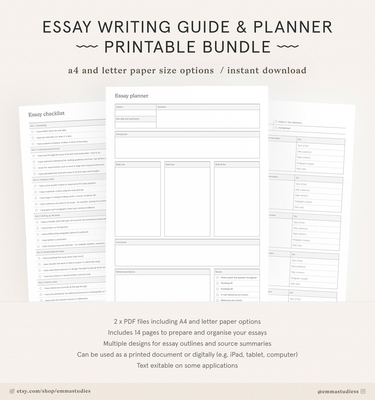 Essay Guide and Planner Printable Pack | School, College, University ...