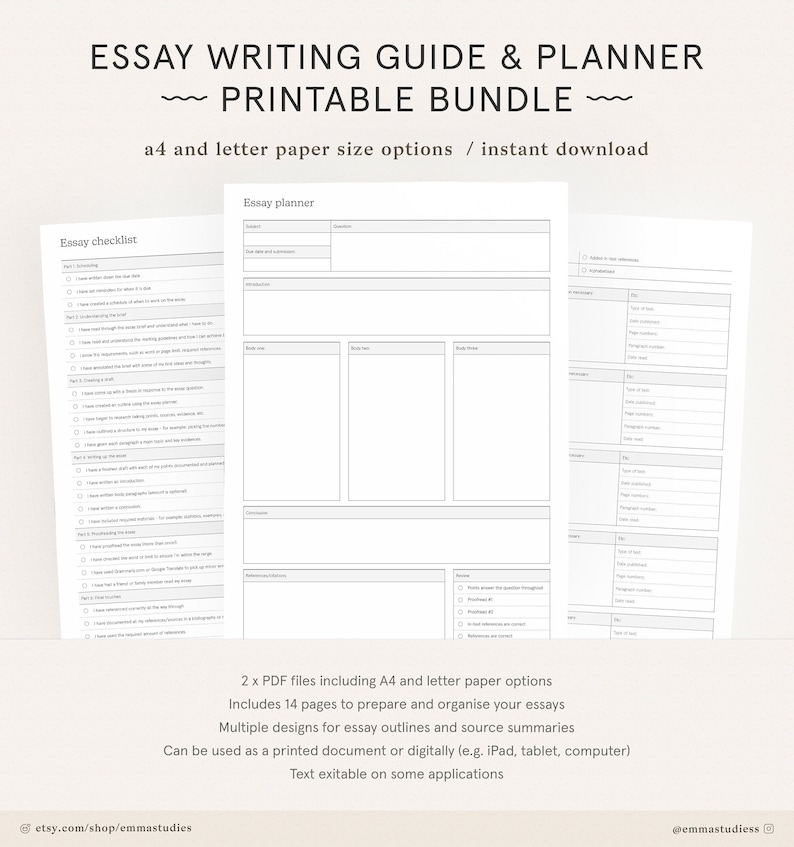 Essay Guide and Planner Printable Pack School College - Etsy