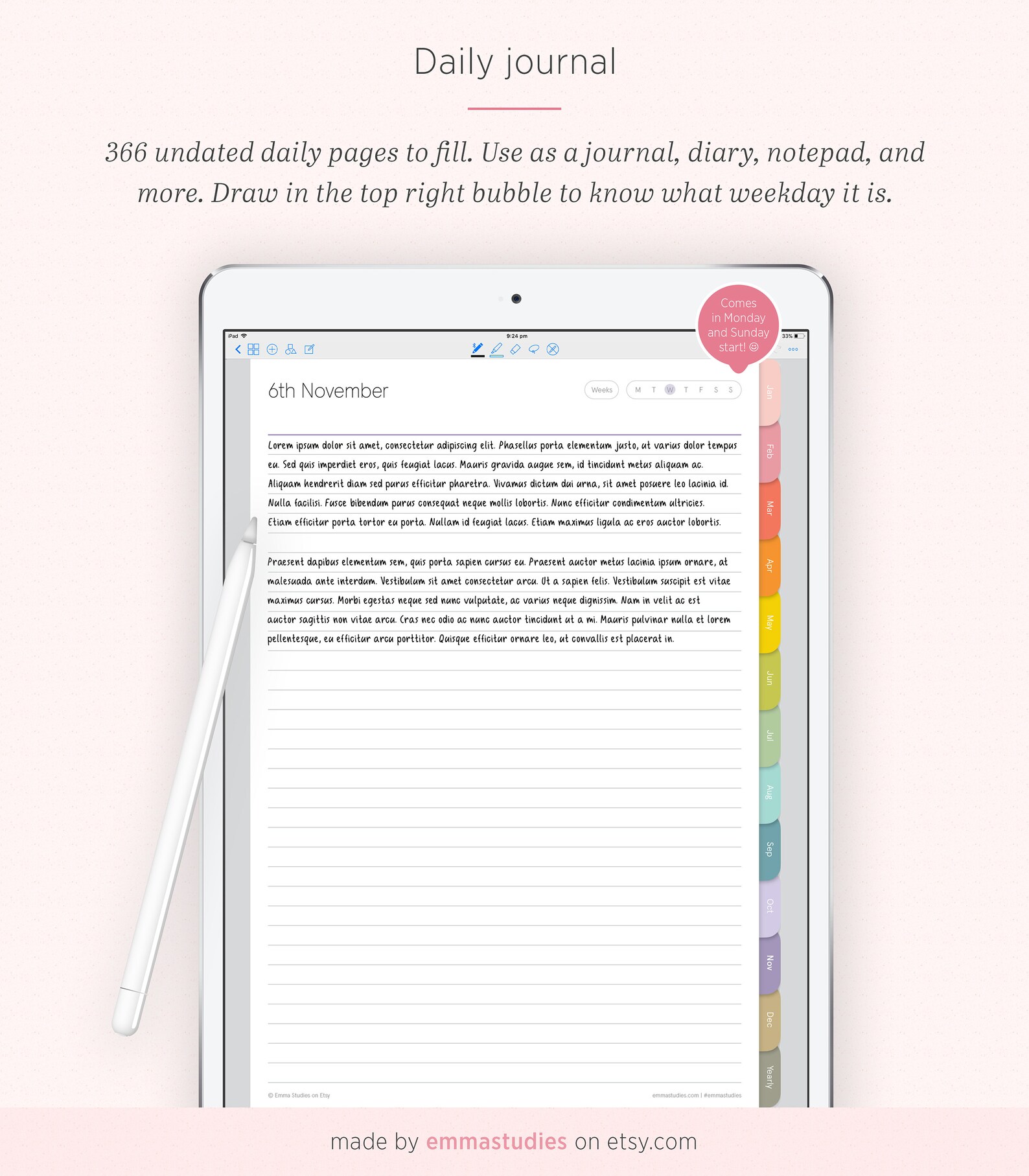 Undated Digital Daily Weekly Monthly and Yearly Lined - Etsy Australia