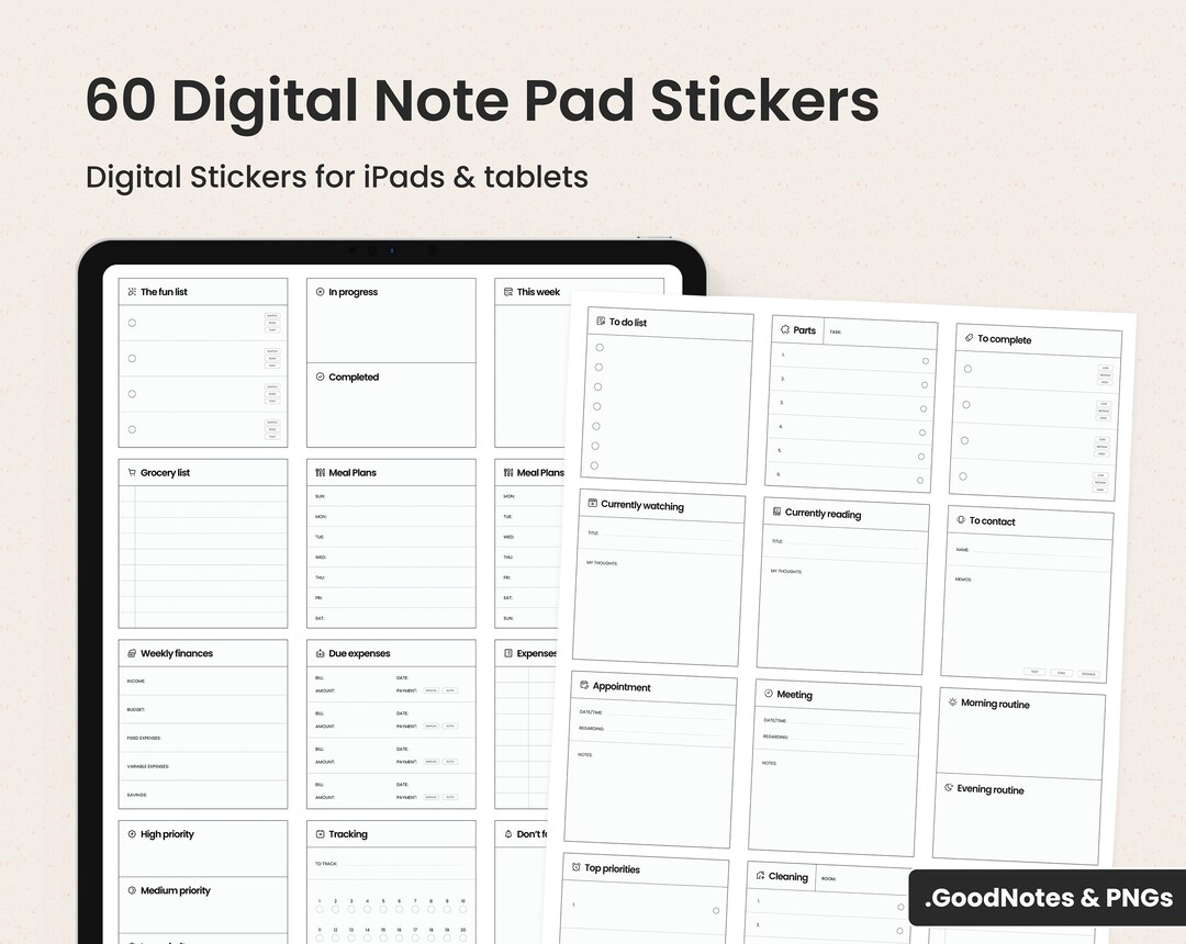 Digital Note Pad Stickers | Memo Life Planner, Lists Habits | Goodnotes ...