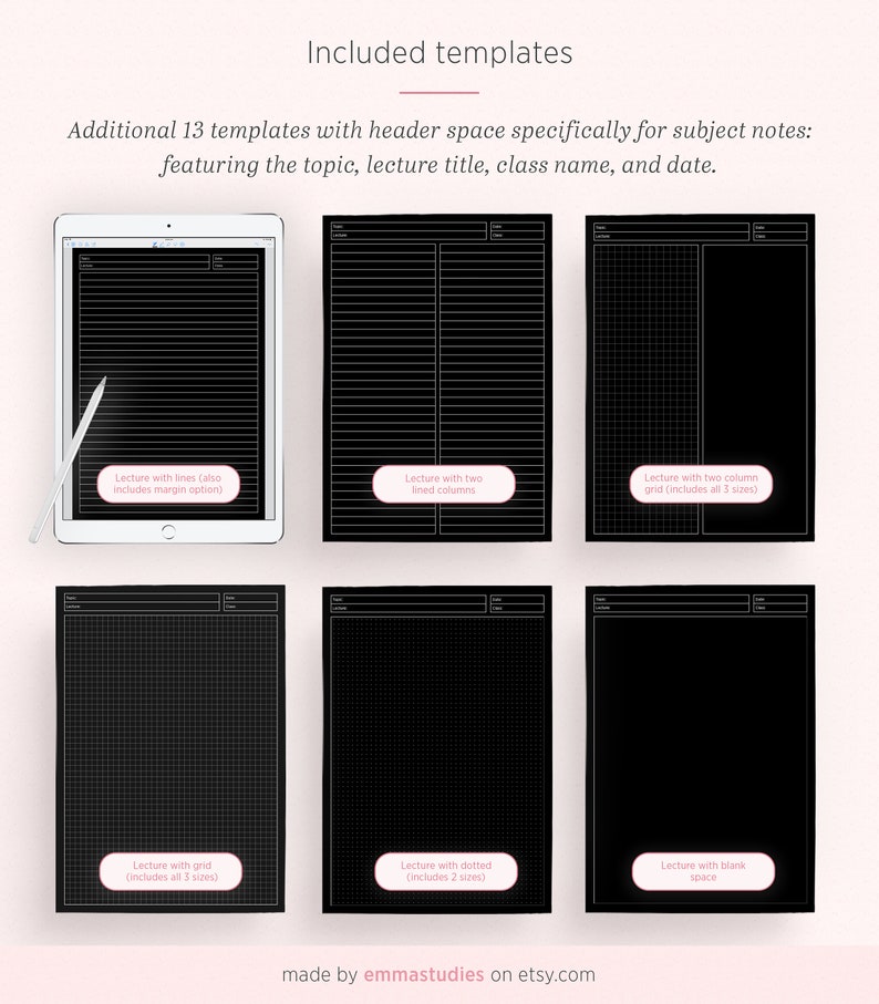 Digital Note Taking Black Paper Template | Goodnotes Notability iPad ...