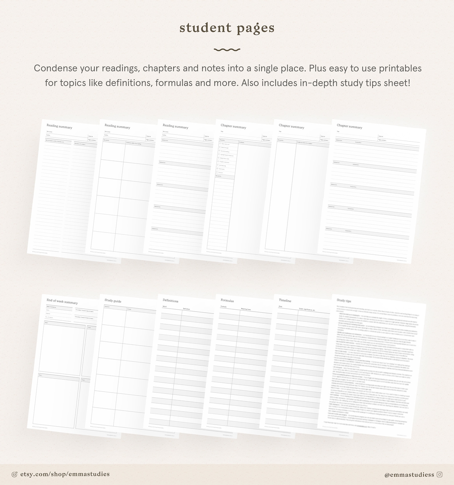 Student Printable Studying Guide Revision College University | Etsy