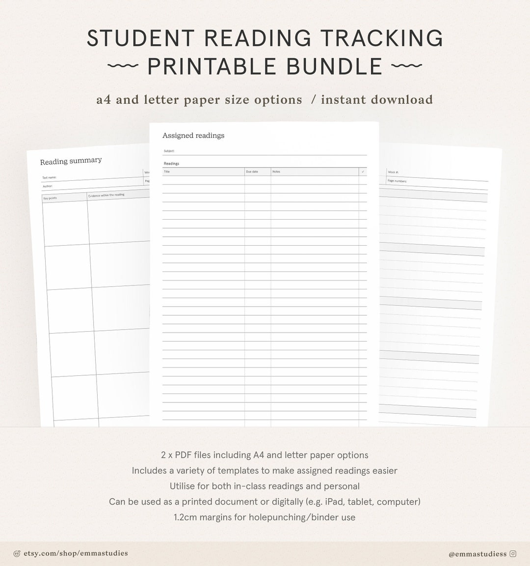 Reading Journal Log | Book and Novel Diary | Student University College ...