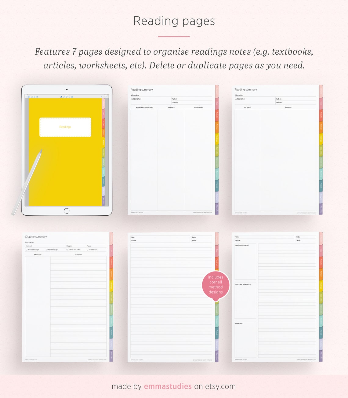 Digital Student Notebook Student Planner Organiser Subject | Etsy