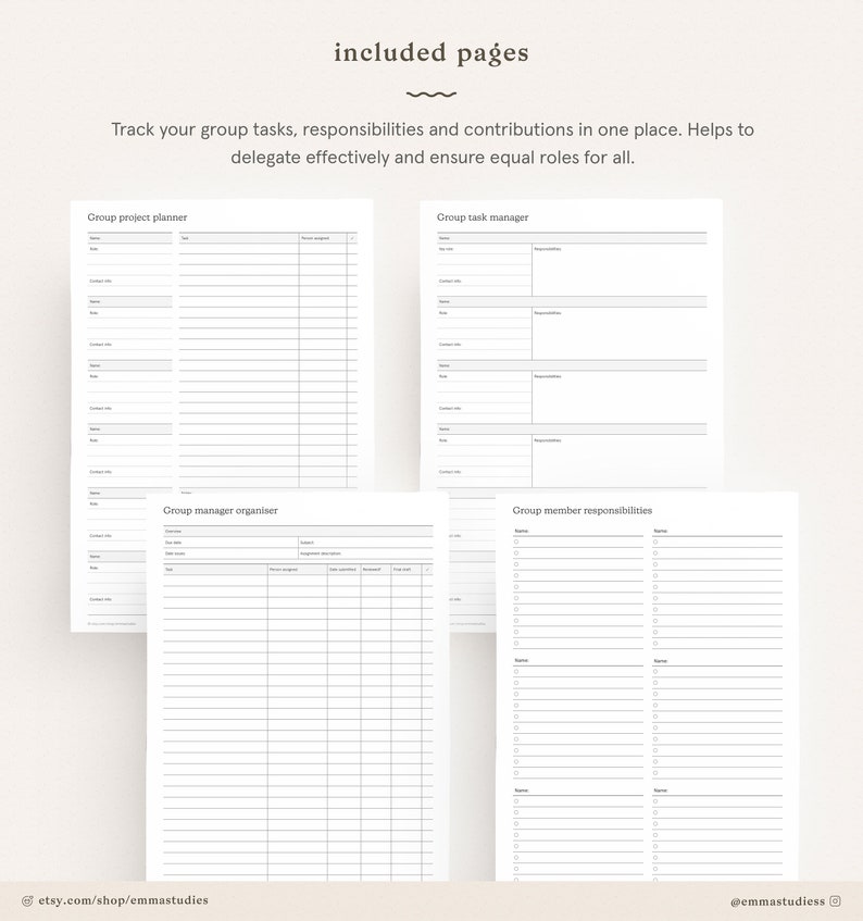 Group Project Planner Student Printable Pack College School - Etsy