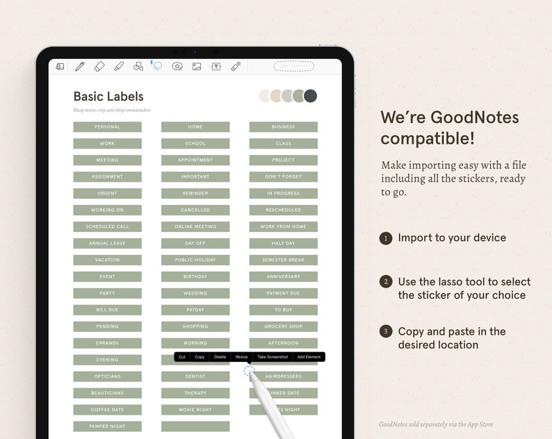 Label Digital Stickers Neutral Goodnotes Sticker Sheets | Etsy