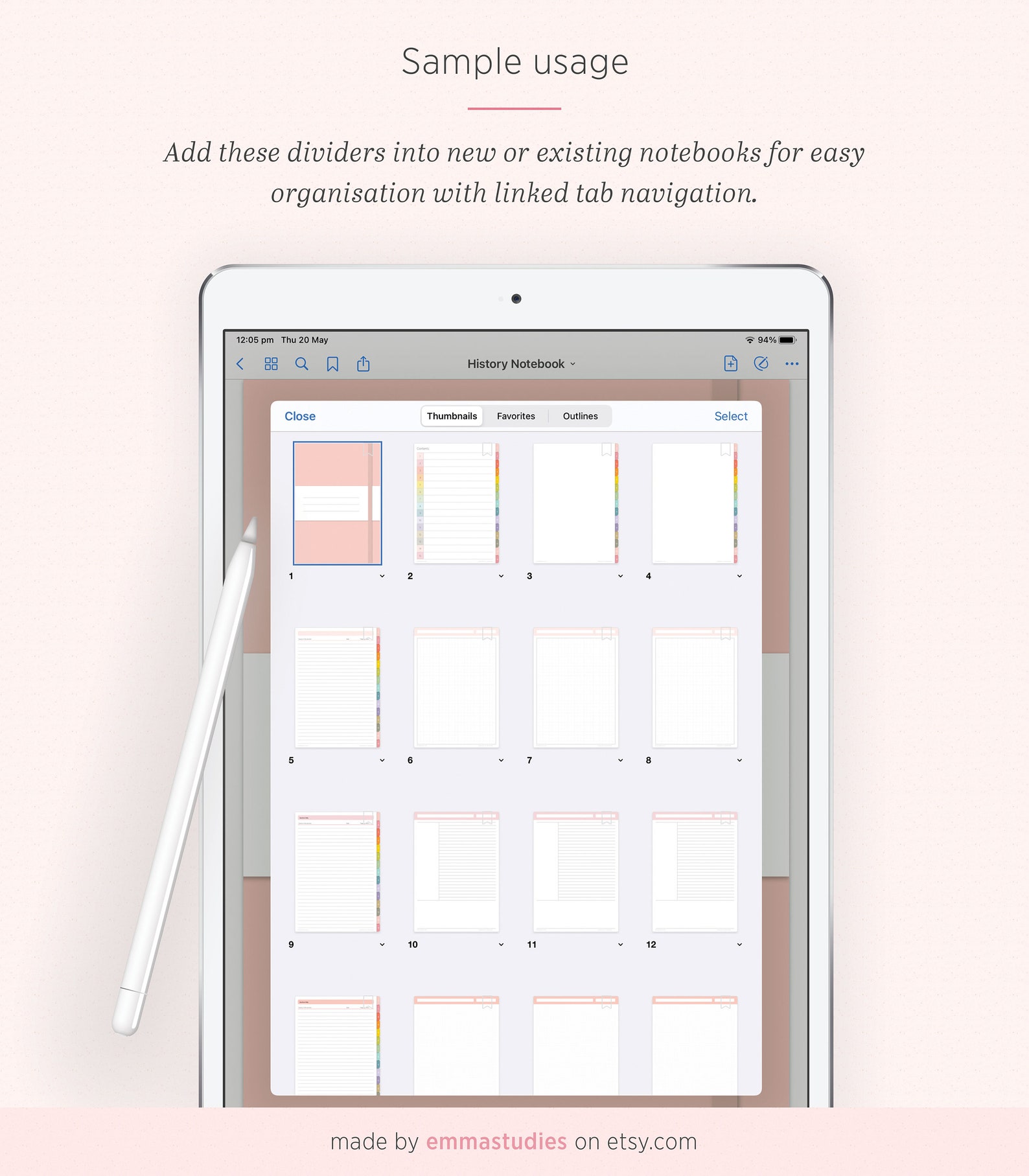 Section Divider Inserts for Digital Notebooks | Customisable Tabbed ...