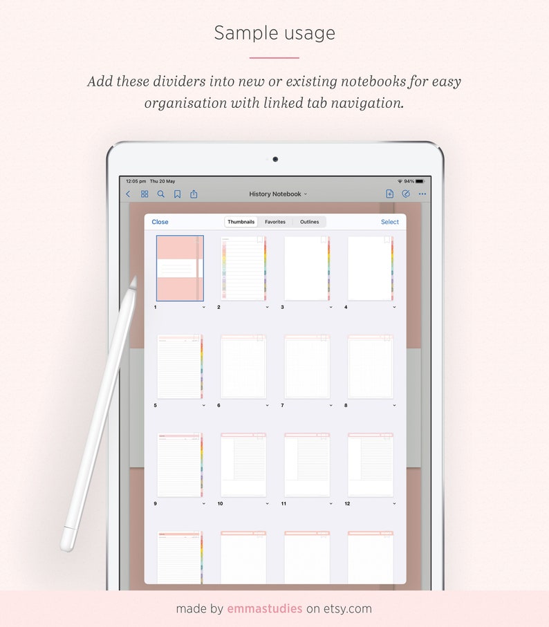 Section Divider Inserts for Digital Notebooks | Customisable Tabbed ...