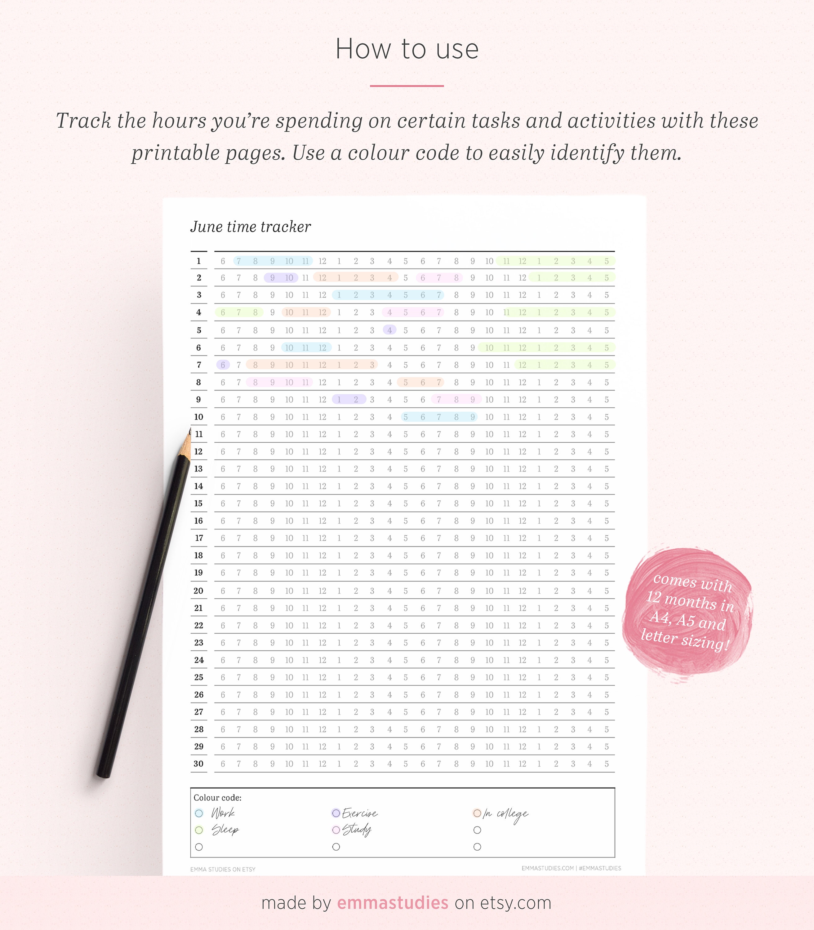Month Hourly Time Organiser A4 Instant Download Discbound Bullet ...