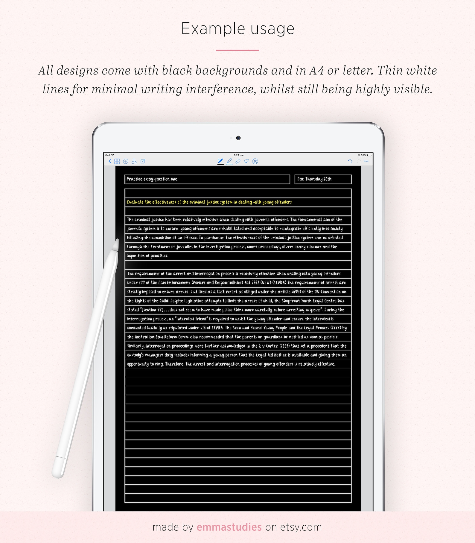 Digital Note Taking Black Paper Template | Goodnotes Notability iPad ...