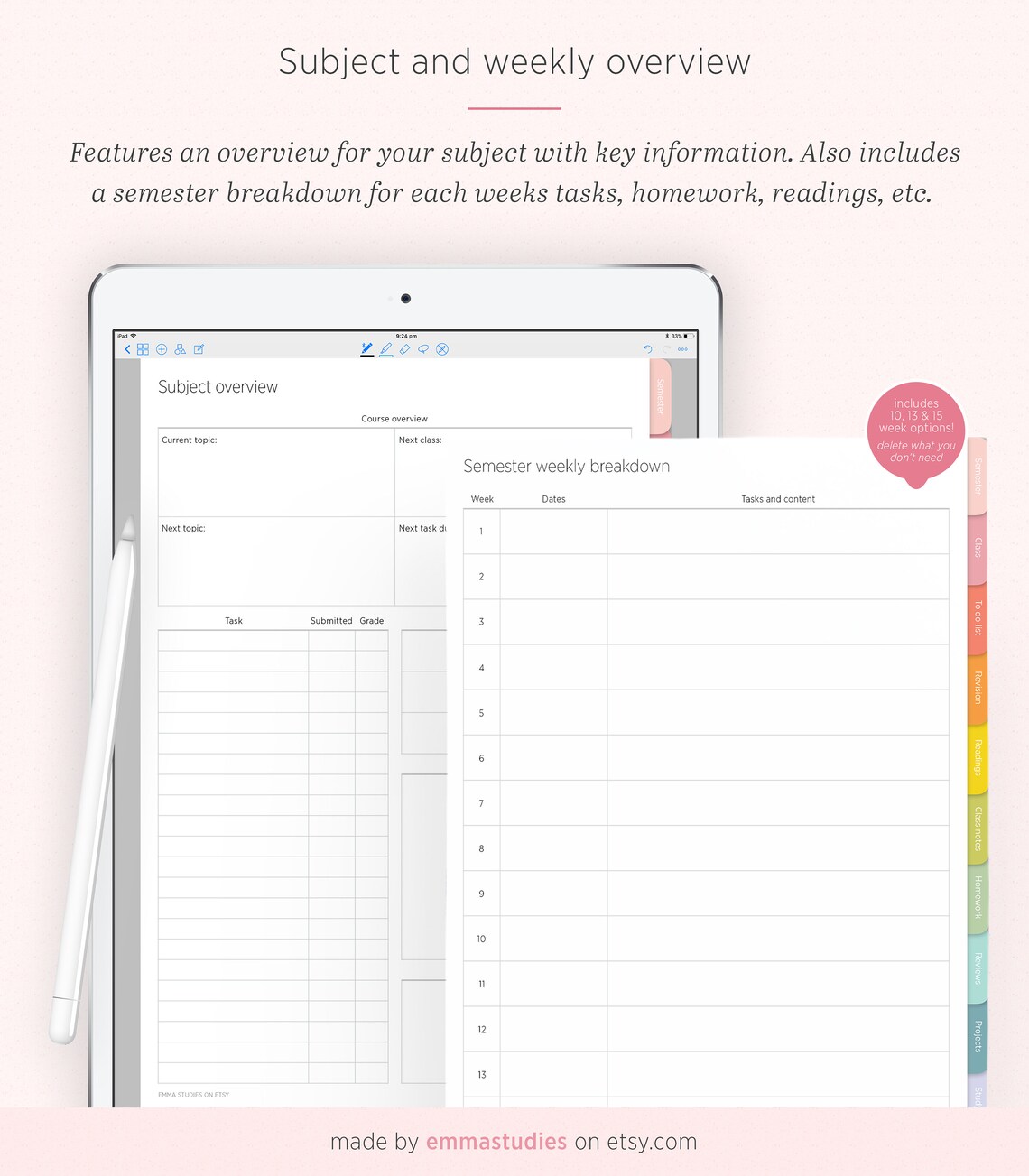 Digital Student Notebook Student Planner Organiser Subject | Etsy