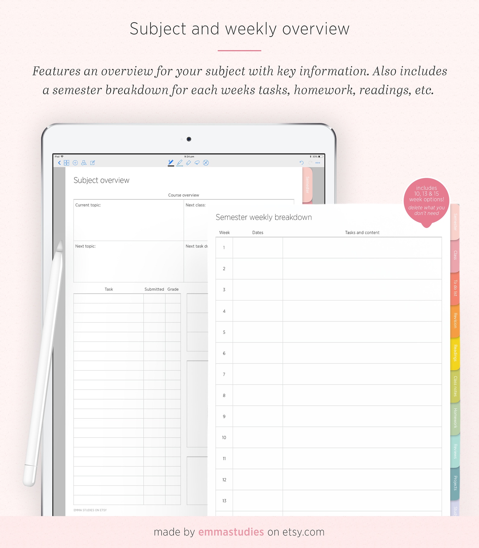 Digital Student Notebook Student Planner Organiser Subject | Etsy