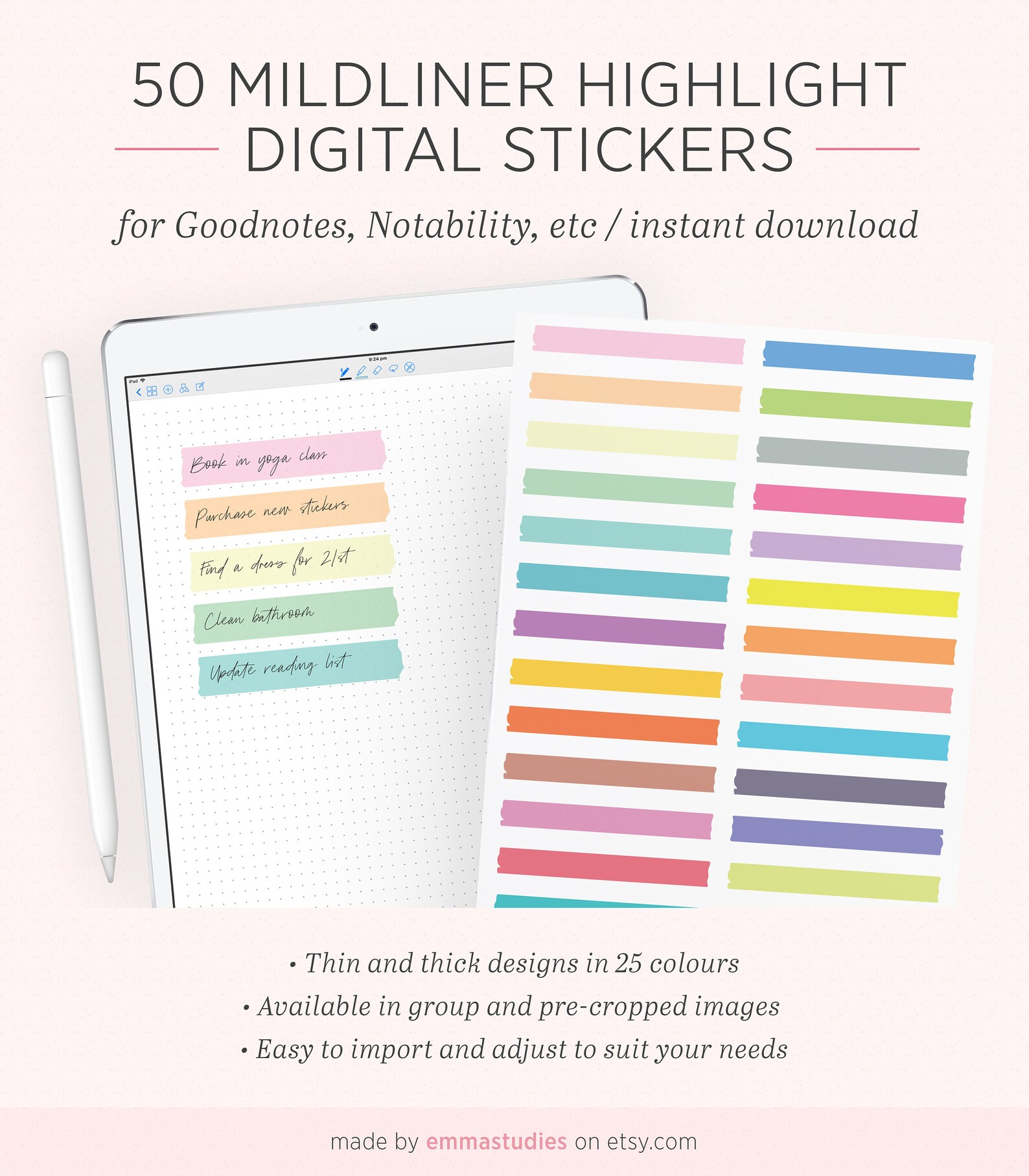 Digital Highlighter Planner Stickers Zebra Mildliner Colours - Etsy ...