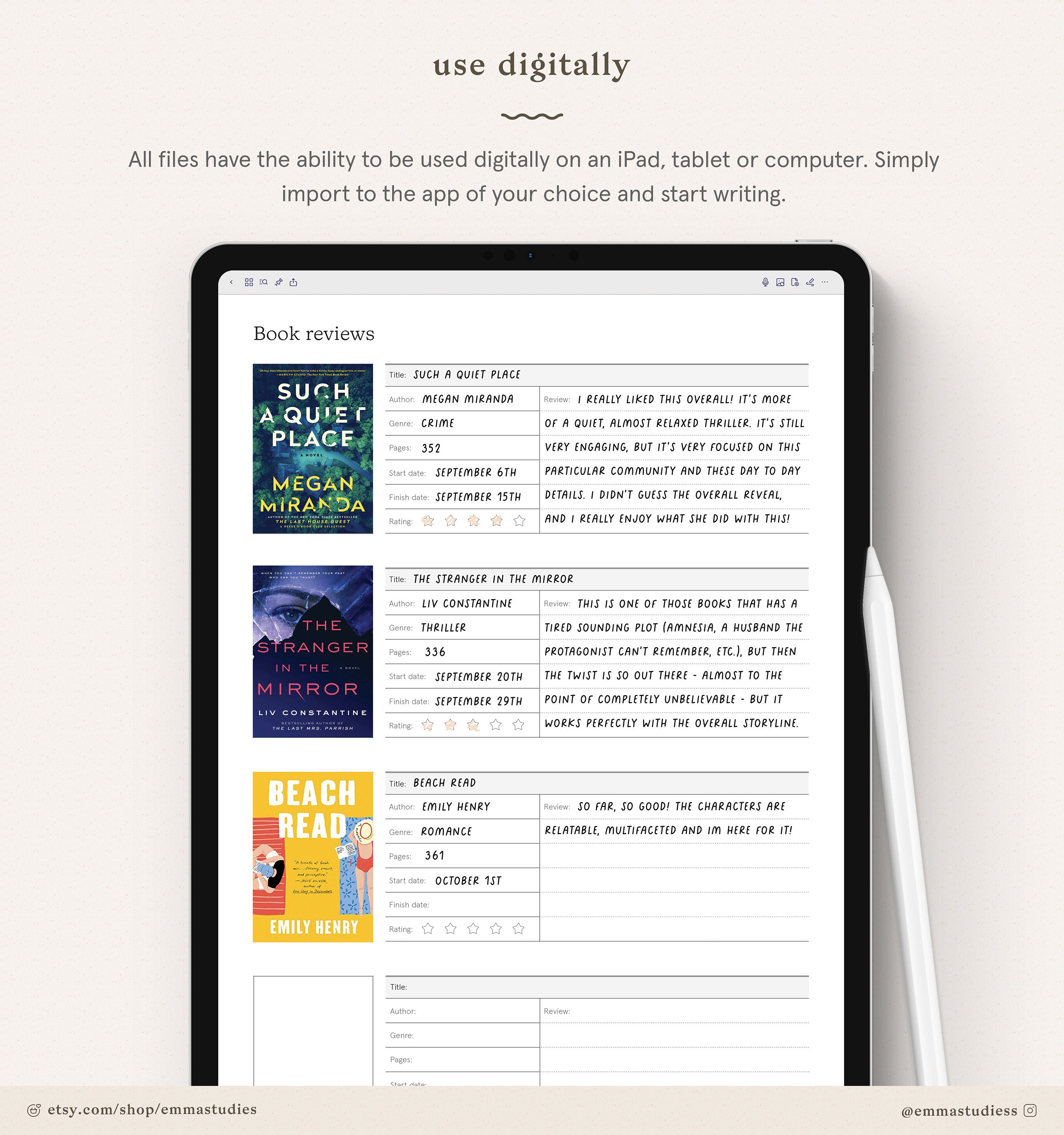 Book Tracker and Review Printable | Reading Journal Log List ...