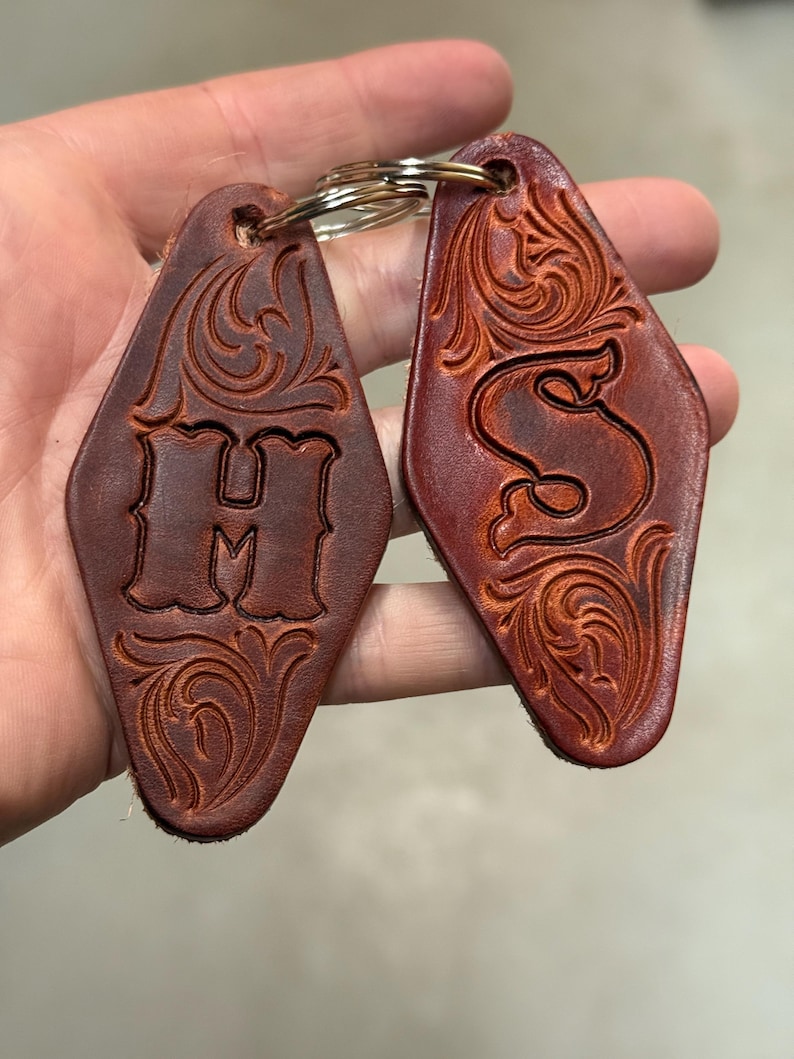 Customizable Leather Tooled Keychain-western Font Personalizer Vintage ...
