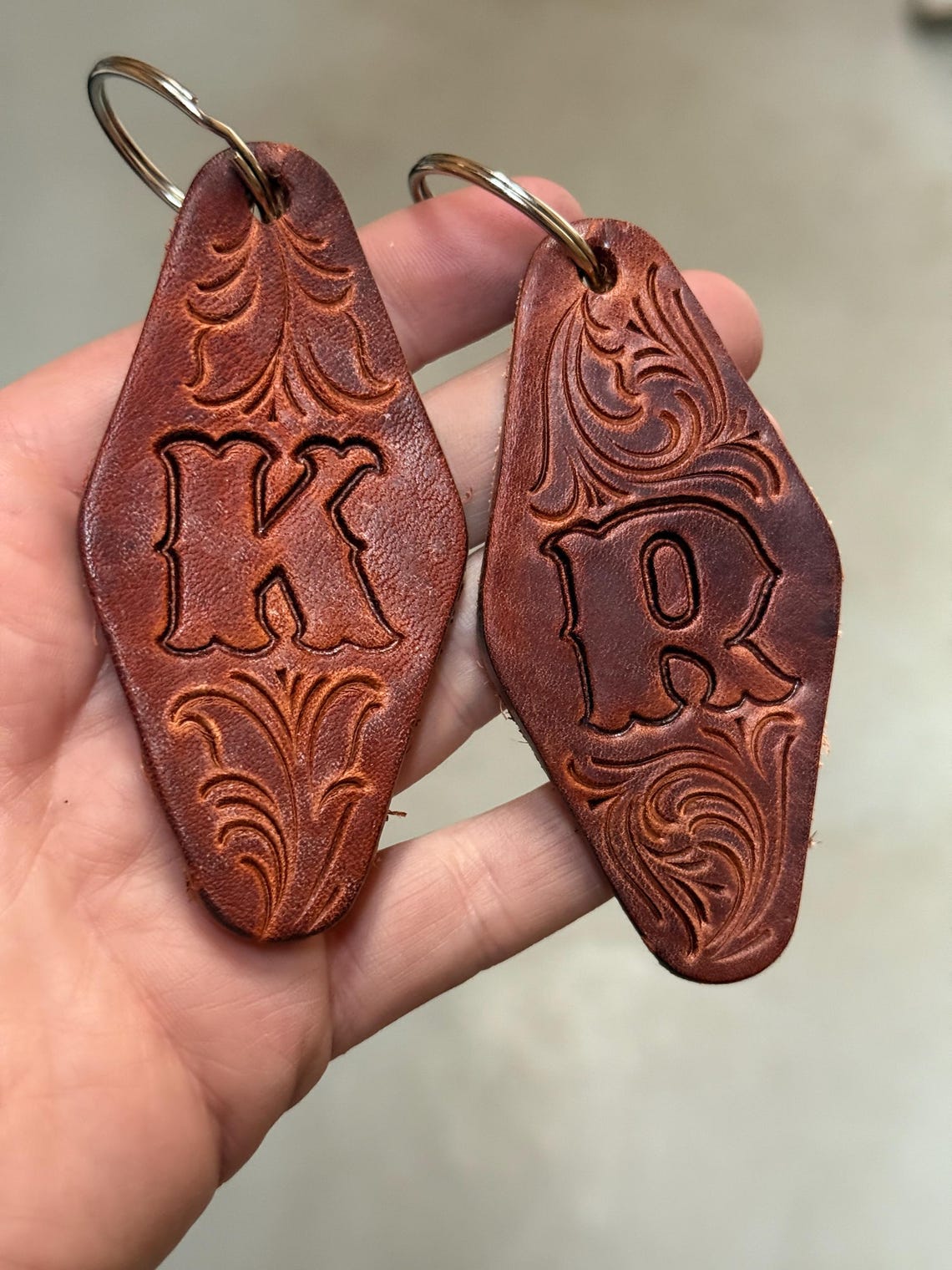 Customizable Leather Tooled Keychain-western Font Personalizer Vintage ...